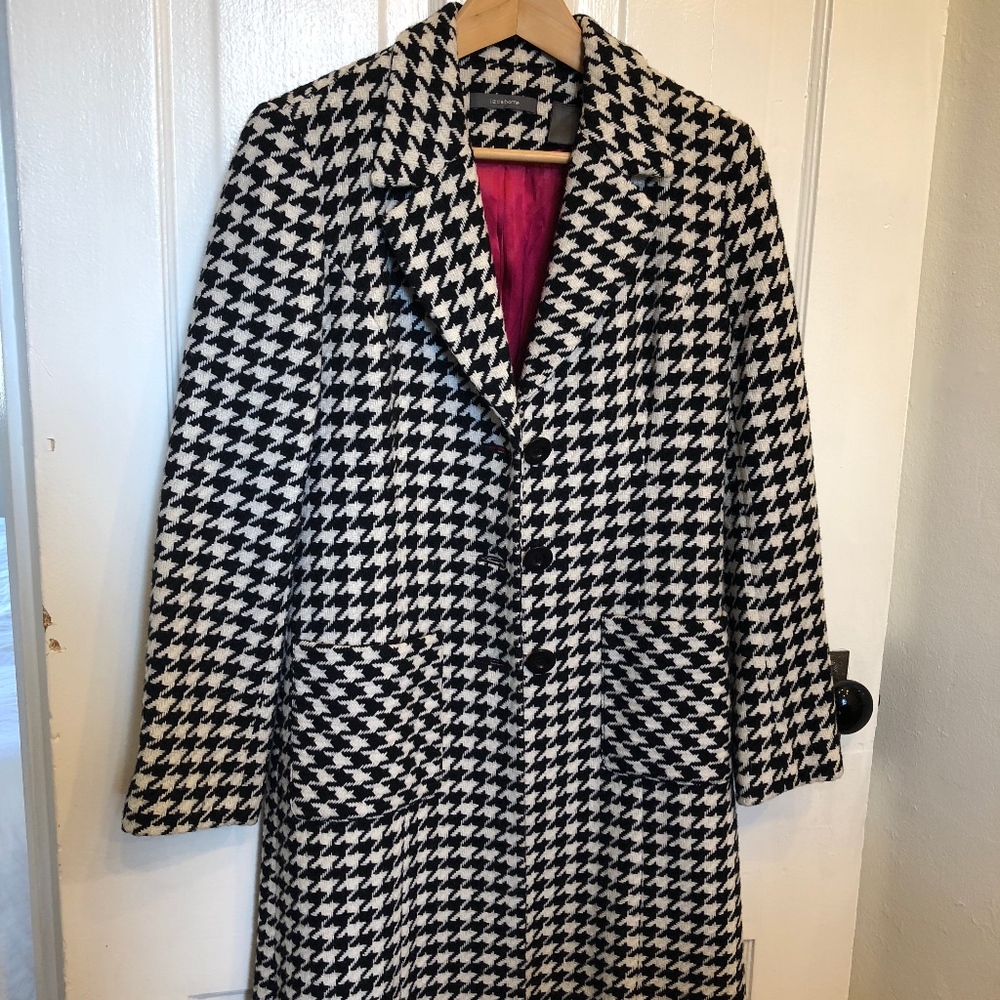 Houndstooth Wool Coat - Gem
